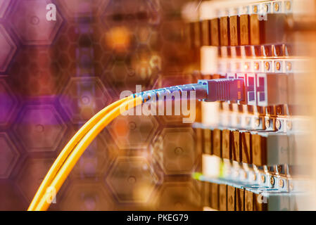 Fiber optic cablel connect to communication Distribution point Stock ...