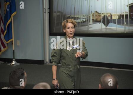 Col. Laurel “Buff” Burkel speaks to Airmen assigned to the 105th Airlift Wing at Stewart Air ...
