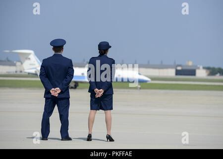 (From left) 1st Lt. Kassandra Prusko and Staff Sgt. Joseph Shank depart ...