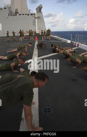 U.S. Marines conduct burpees during unit physical training on the ...