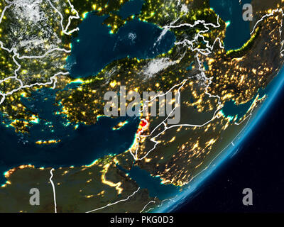 Lebanon on 3D Earth with visible countries and blue oceans with waves ...