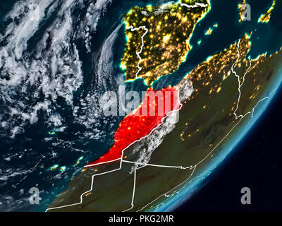 Morocco from space on planet Earth at night with visible country ...