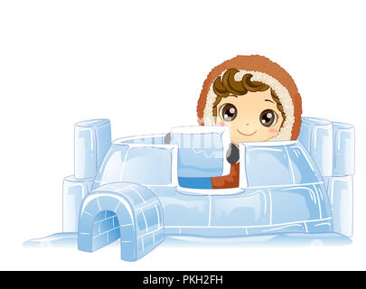 eskimo with igloo cartoon illustration Stock Photo - Alamy