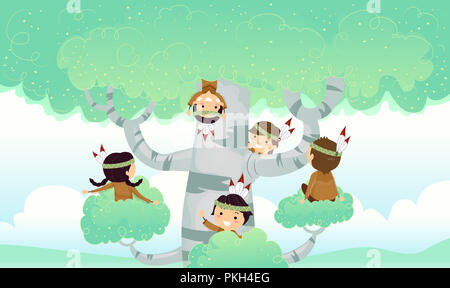 Illustration of Stickman Native American Kids with Spear and Bow and ...