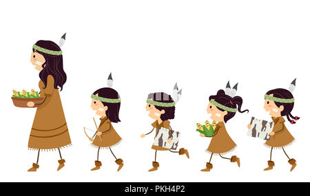 Illustration of Stickman Native American Kids Sitting Around an Elder ...
