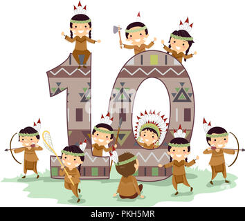 Illustration of Stickman Native American Indian Family Stock Photo - Alamy