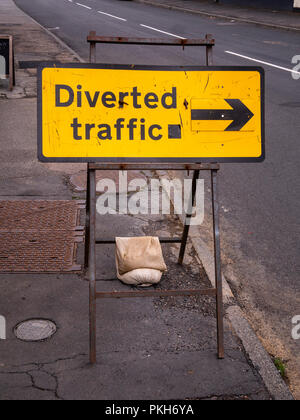 Temporary traffic sign indicating the diversion of walk and cycle ...