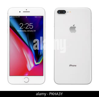 Silver Apple iPhone X back side front view isolated on white background ...