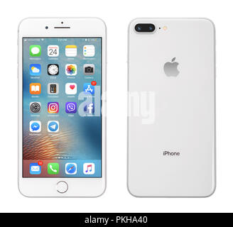 Silver Apple iPhone X back side front view isolated on white background ...