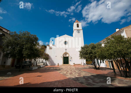Church square in Calella de Palafrugell, costa brava, Catalunya, Spain ...