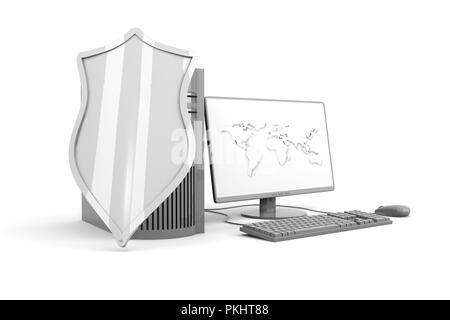 3D rendered Illustration of a shielded and protected desktop computer ...