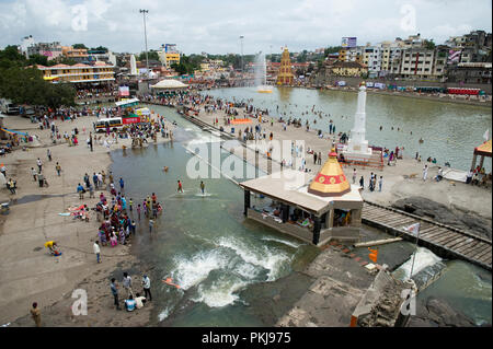 Temple Godavari river, Nashik, Nasik, Maharashtra, India, Asia, old ...