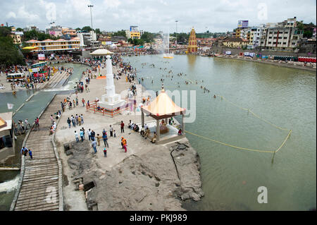 Top angle shot at nashik kumbha mela in Panchavati ram kund on godavari ...