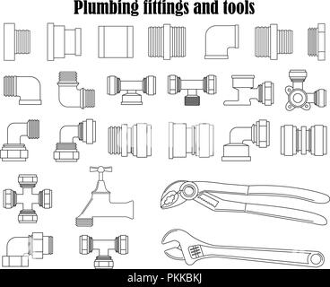 Plumbing, fitting monochrome icons in set collection for design ...