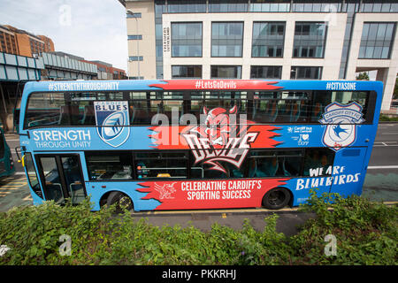 A bus celebrating the Cardiff Devils, Cardiff, Wales, UK Stock Photo ...