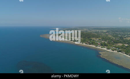 Aerial view of seashore with beaches, lagoons and coral reefs ...