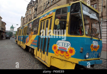Lviv, Ukraine: Tram in Lviv with female driver and passengers. The tram ...
