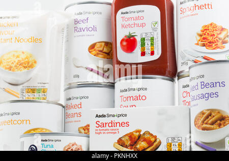 A selection of Asda Smart Price food on a white background. England UK ...