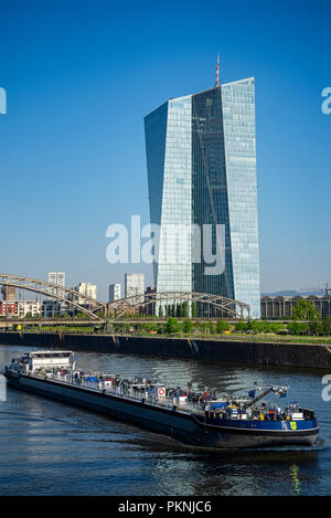 European Central Bank - ECB, river Main, Frankfurt, Hesse, Germany ...