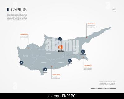 Cyprus political map of administrative divisions - districts. Colorful ...