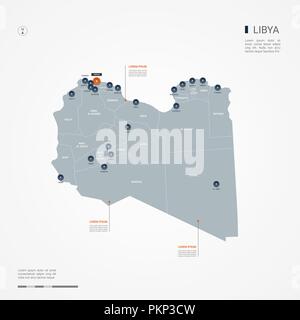 Libya political map of administrative divisions - districts. Flat blue ...