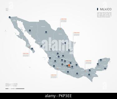 Grey political map of Mexico. Administrative divisions - states. Simple ...