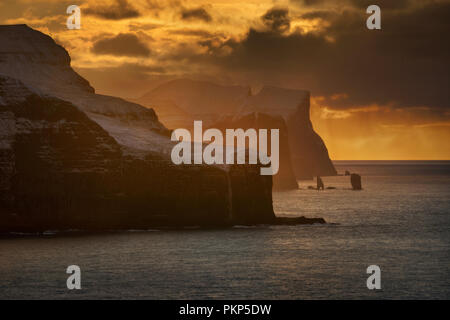 Streymoy and Eysturoy cliffs in sunset light, Faroe Islands Stock Photo ...