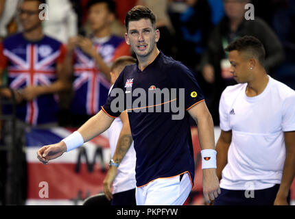 Britain's Cameron Norrie reacts after winning a point to Russia's ...