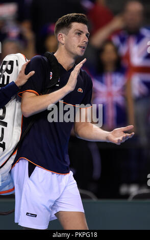 Britain's Cameron Norrie reacts after winning a point to Russia's ...