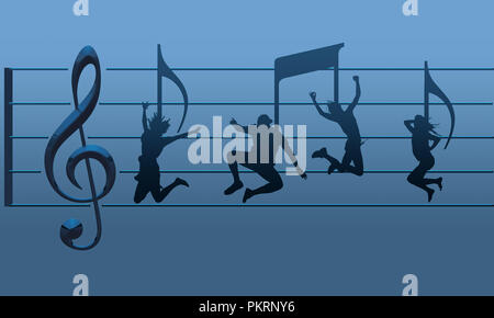 Dance and dance music is illustrated here. Dancers appear as musical ...