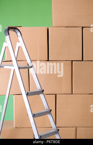 The many boxes and ladder in depot Stock Photo - Alamy