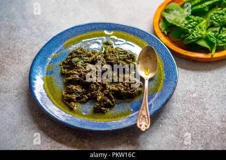 Pkaila or Bkeila Long-Cooked Spinach Stock Photo - Alamy