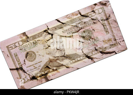 Cracked US paper dollar currency on isolated white background Stock ...
