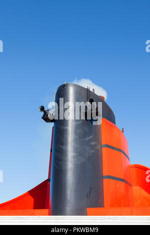A close up view of the funnel of Cunard cruise liner Queen Mary 2 ...