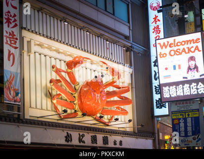 Dotonbori district of Osaka at night Famous landmark, Crab sign above ...