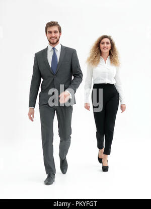 two successful employee confidently go forward .isolated on white Stock ...