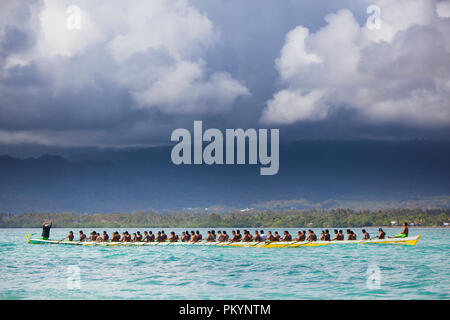 A fautasi (longboat) racing at full speed during the Fautasi Ocean ...