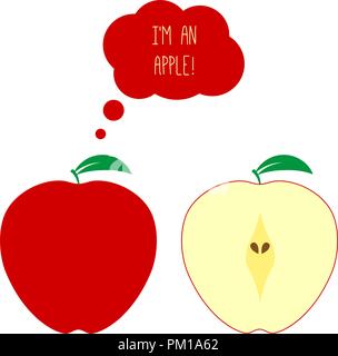 Cartoon apple eating set. Whole, bite stages and leftover core ...