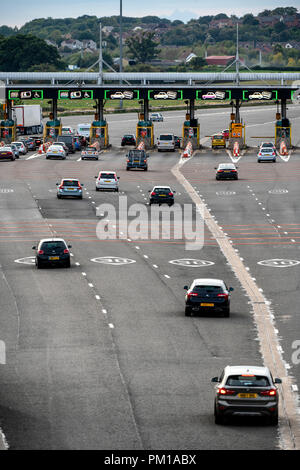The M4 motorway west-bound toll plaza on the Second Severn Crossing ...