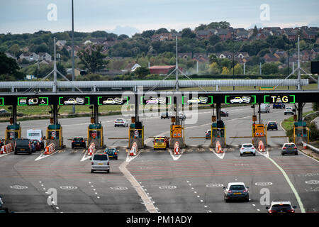 The M4 motorway west-bound toll plaza on the Second Severn Crossing ...