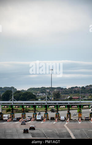 The M4 motorway west-bound toll plaza on the Second Severn Crossing ...