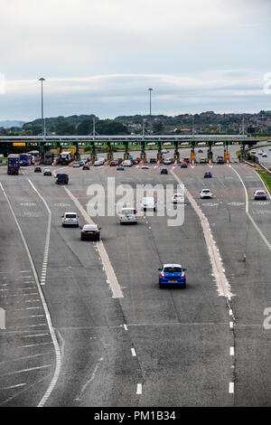 The M4 motorway west-bound toll plaza on the Second Severn Crossing ...
