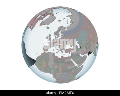 Hungary on political globe with embedded flag. 3D illustration Stock ...