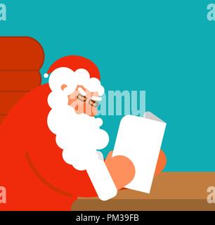 Santa reading mail. Claus and message. Xmas letter from children. New ...