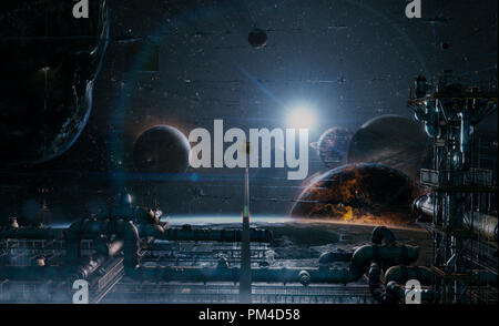 Film Still from "The Hitchhiker's Guide to the Galaxy" Vogon ship above ...