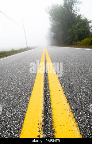 A double-yellow "no passing" line on an asphalt road Stock Photo - Alamy