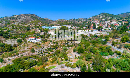 Aerial view of Agros village settlement on mountain Troodos, Limassol ...