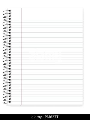 Wire bound lined notebook isolated on white background template. Spiral ...