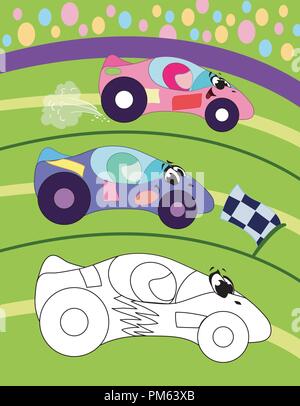 Cute cartoon car coloring page for kids with simple outlines, perfect ...