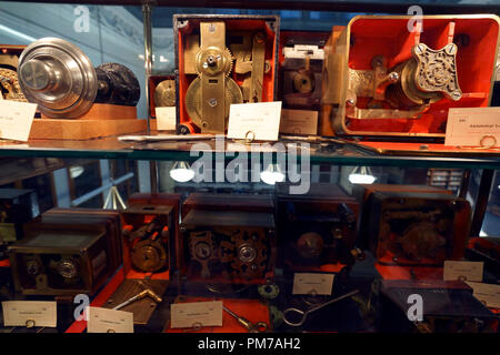 Vintage combination lock display in John M.Mossman Lock Collection ...